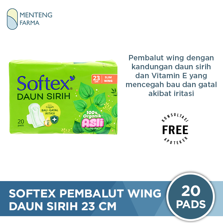Softex Daun Sirih Wing 23 cm 20 Pads - Mencegah Bau dan Gatal Iritasi ...