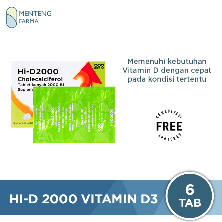 Hi-D 2000 Vitamin D3 6 Tablet Kunyah - Suplemen Kesehatan Vitamin D3 ...