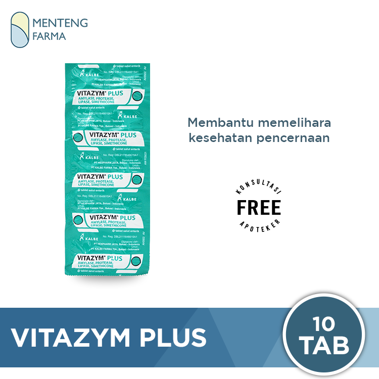 Vitazym Plus Strip 10 Tablet - Obat Pencernaan, Kembung dan Mual – Apotek