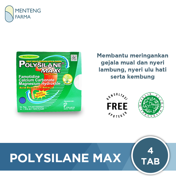 Polysilane Max Peppermint Tablet - Tablet Kunyah Obat Maag Dual Action ...