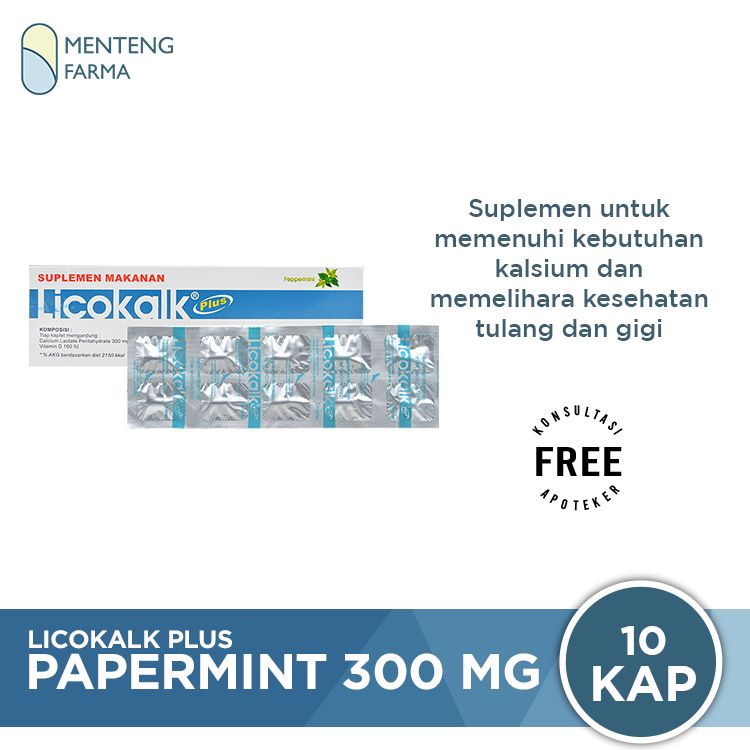 Licokalk Plus Papermint 300 mg 10 Kaplet - Suplemen Kalsium – Apotek